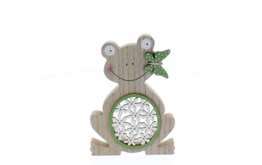 Frosch mit Blumen/Schmetterling braun/grün/weiß - ca. 15 x 10,5 x 1,5 cm