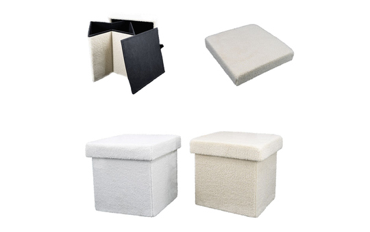 Hocker mit Deckel - Teddystoff - klein - 1 Stück
